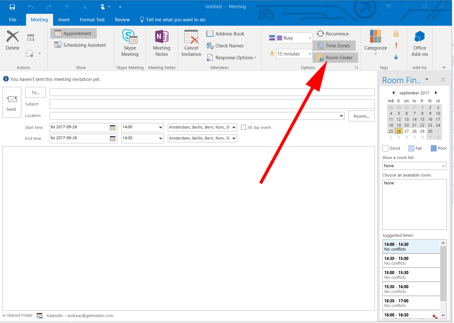 How to use Outlook room lists – Meetio Support