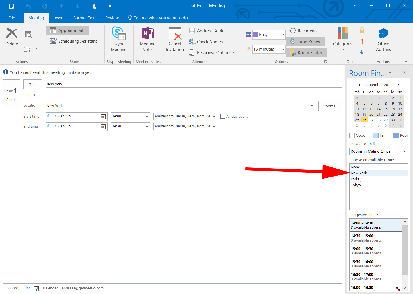 How to use Outlook room lists – Meetio Support